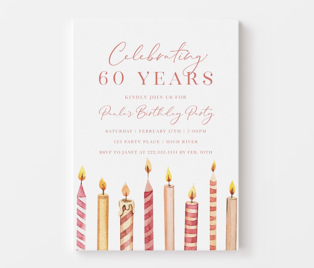 60th Birthday Invitation - Printable 60 Birthday Party Invite ...