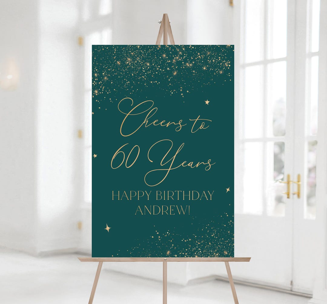 Green and Gold Happy Birthday Sign | Any Age | Cheers to 60 Years Sign ...
