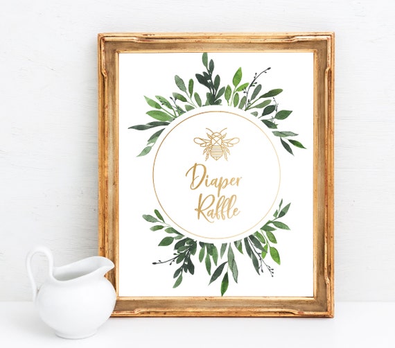 Diaper Raffle Sign Gold White and Greenery Baby Shower | Etsy