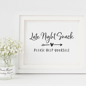 Late Night Snack Sign - Late Night Snack Printable - Black and White ...