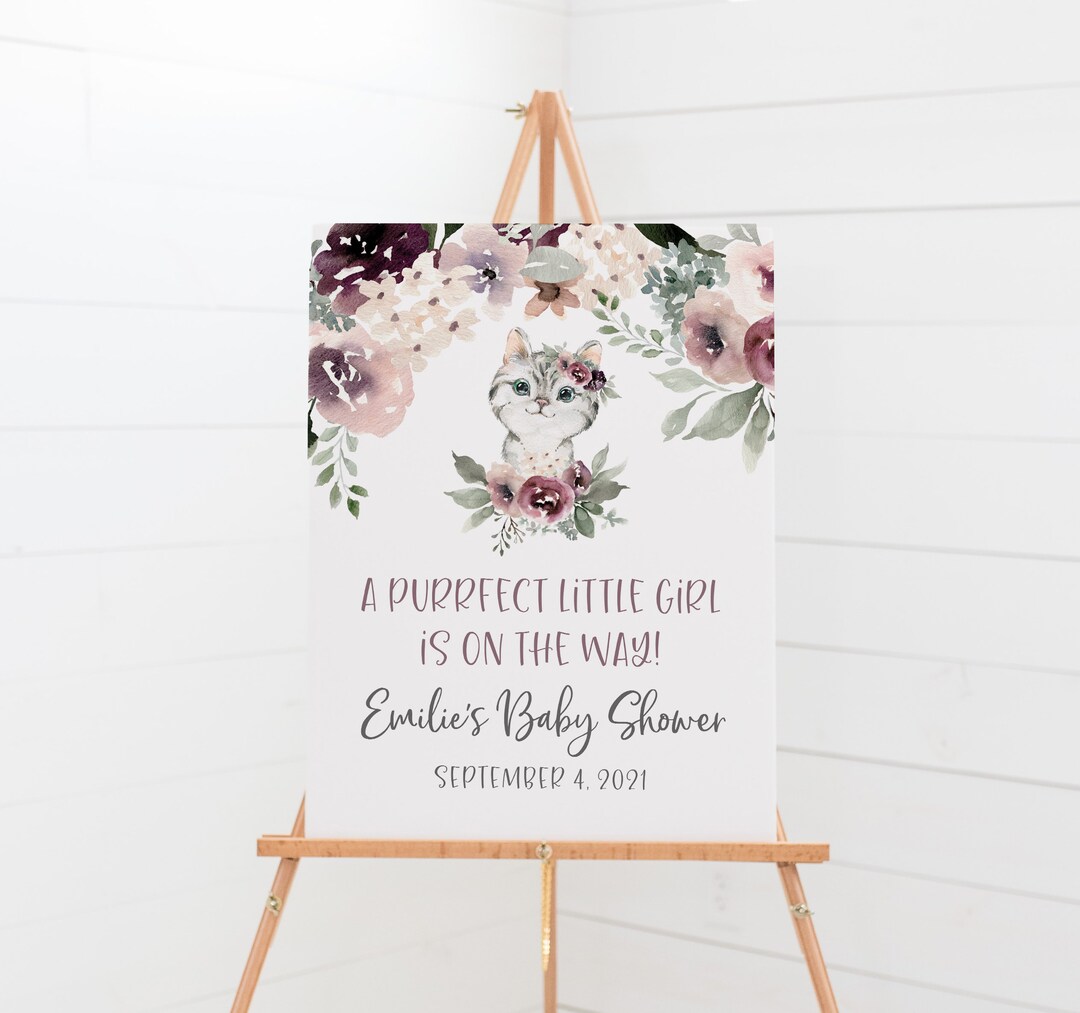 Kitten Baby Shower Welcome Sign - Printable Welcome Poster - Cat Themed ...