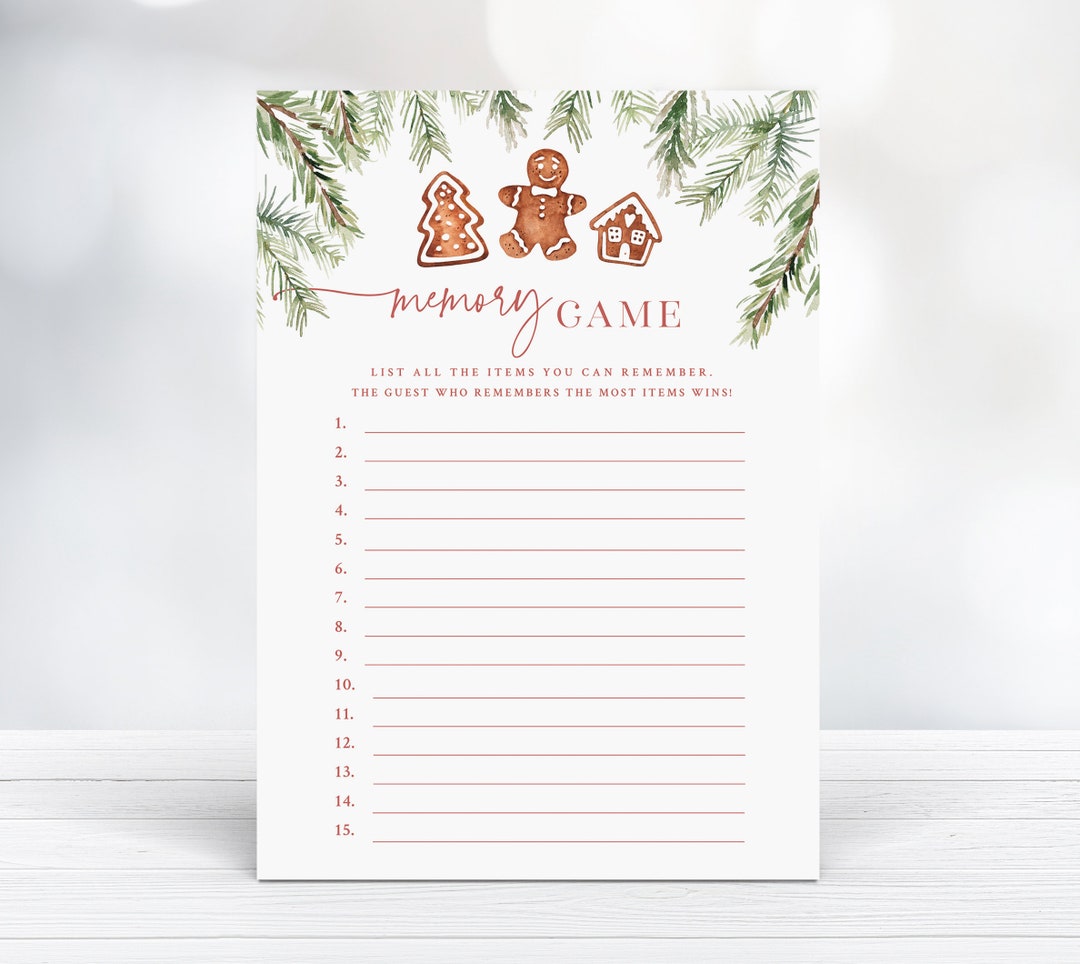 Winter Baby Shower Memory Game - Printable 5x7 Game - Gingerbread Theme ...
