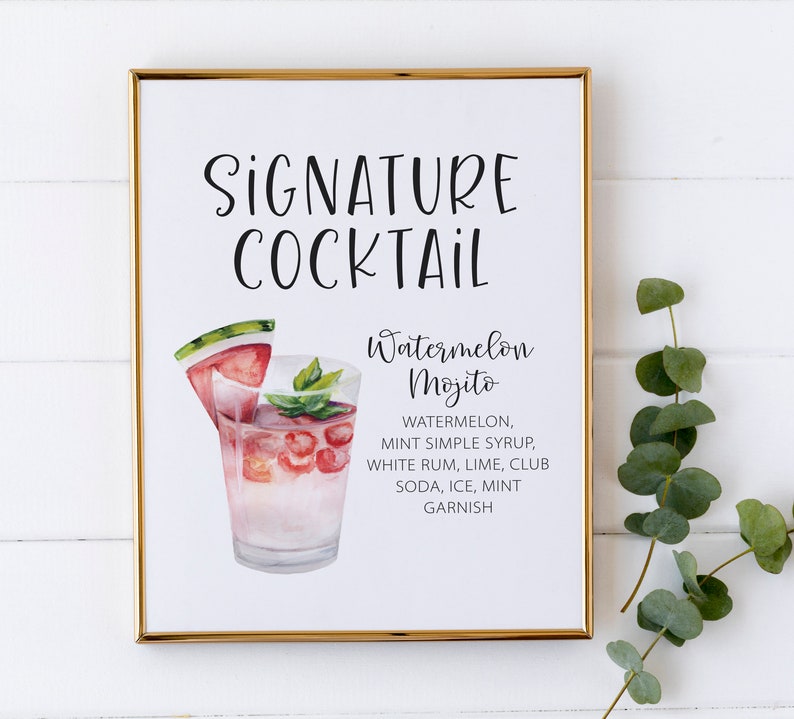 Birthday Party Signature Cocktail Sign Watercolor Signature - Etsy