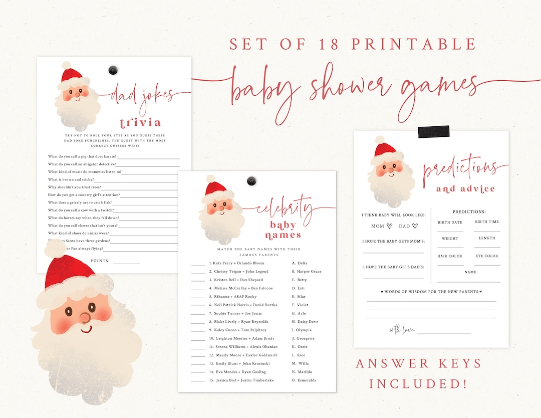 Santa Baby Shower Game Bundle - Set of 18 Printable Games - Winter Baby ...