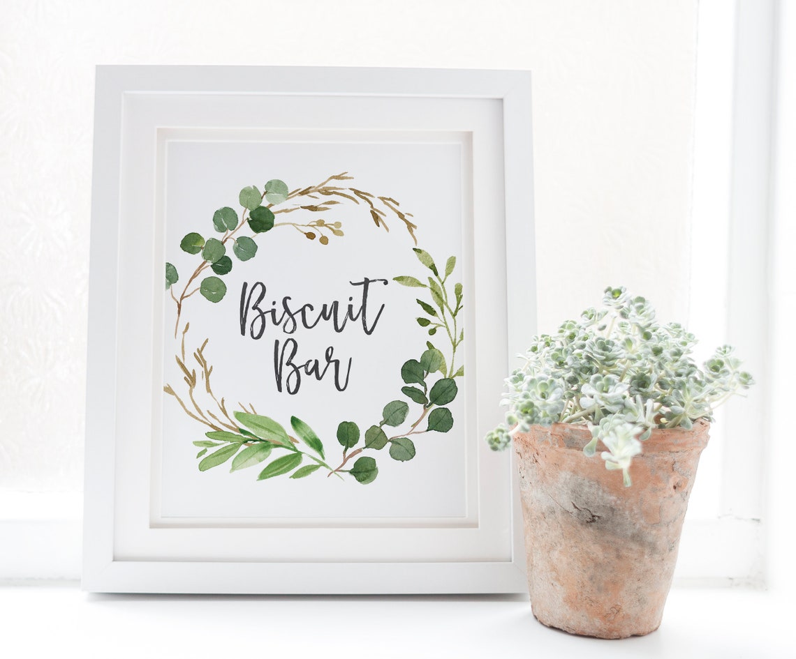 Biscuit Bar Sign - Baby Shower Food Sign - Greenery Baby Shower Decor ...