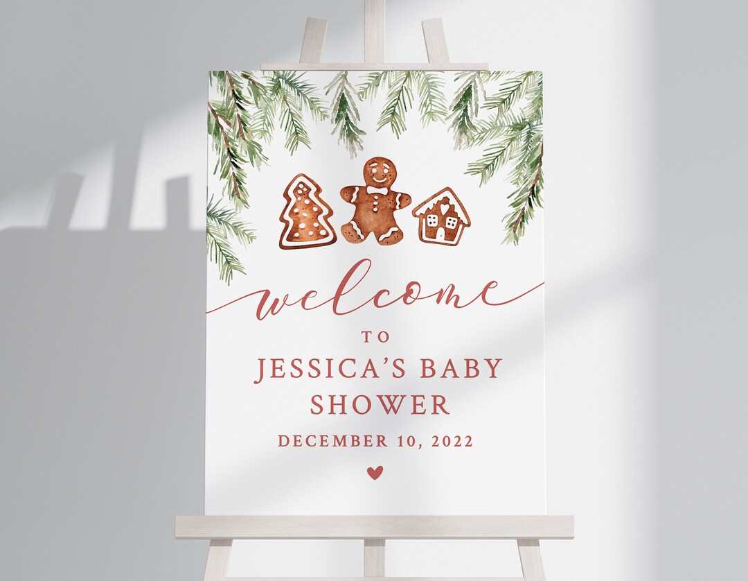Winter Baby Shower Welcome Sign - Gingerbread Baby Shower Welcome ...