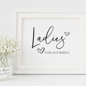 Ladies Wedding Bathroom Basket Sign - Toiletries Basket Printable Sign ...