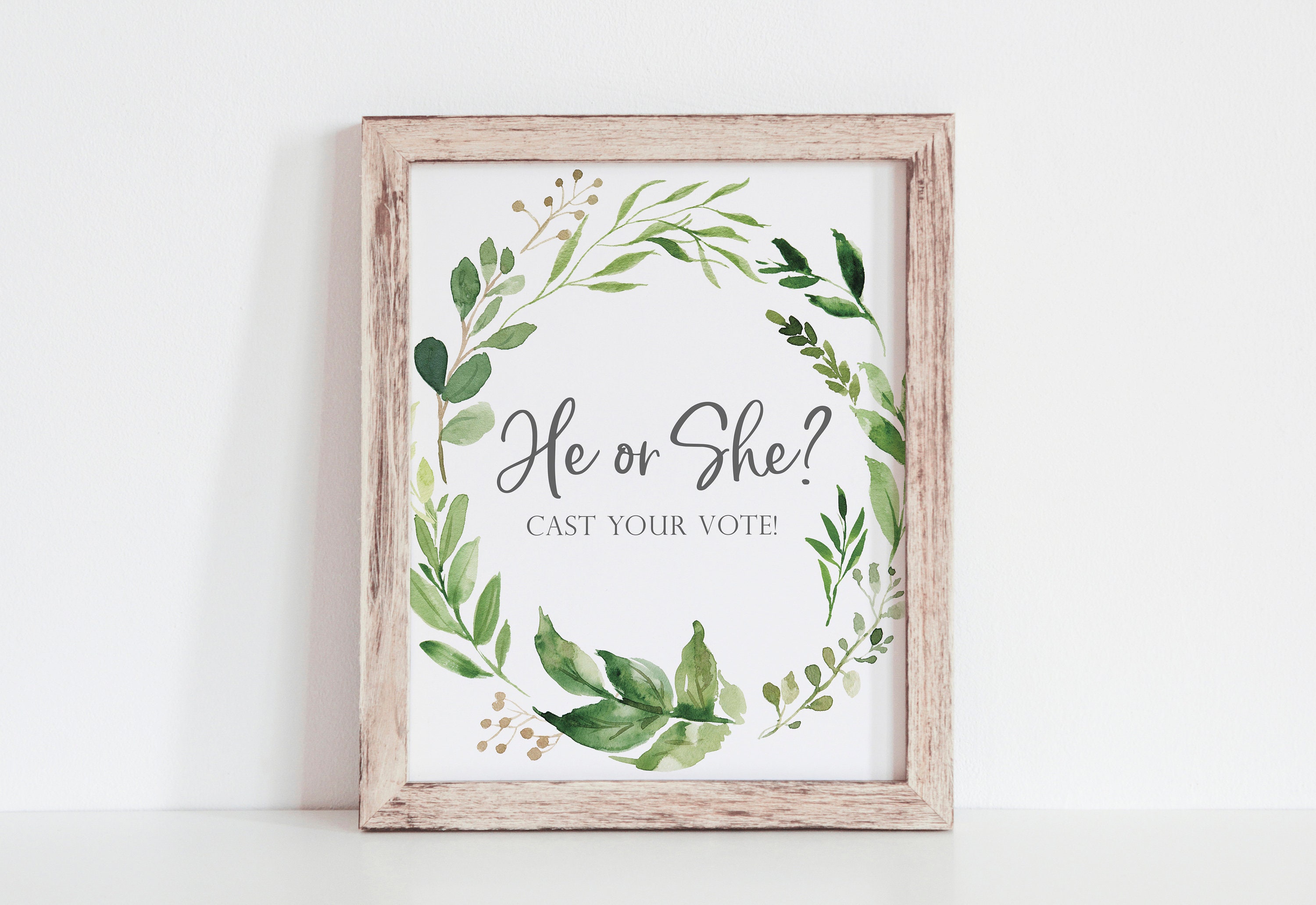 Cast Your Vote Gender Reveal Sign - He or She Printable Sign - Green ...