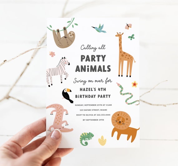 Party Animals Birthday Party Invitation Printable Girls - Etsy