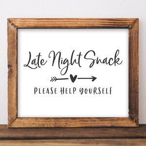 Late Night Snack Sign - Late Night Snack Printable - Black and White ...