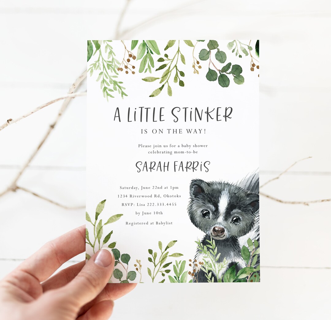 A Little Stinker Baby Shower Invitation - Printable Skunk Themed Baby ...