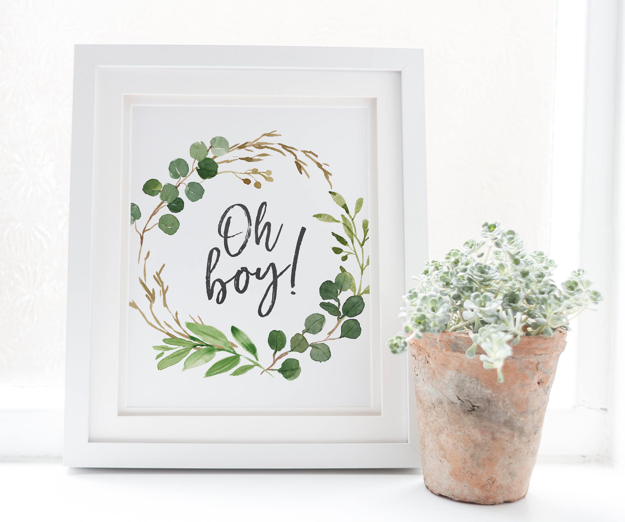Oh Boy Baby Shower Decor - Oh Boy Baby Shower Sign - Greenery Baby ...