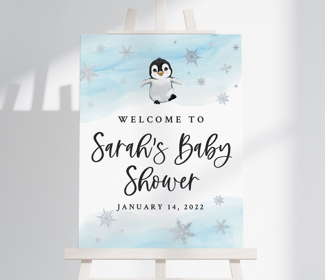 Blue Penguin Baby Shower Welcome Poster - Printable Welcome Sign - Boys ...