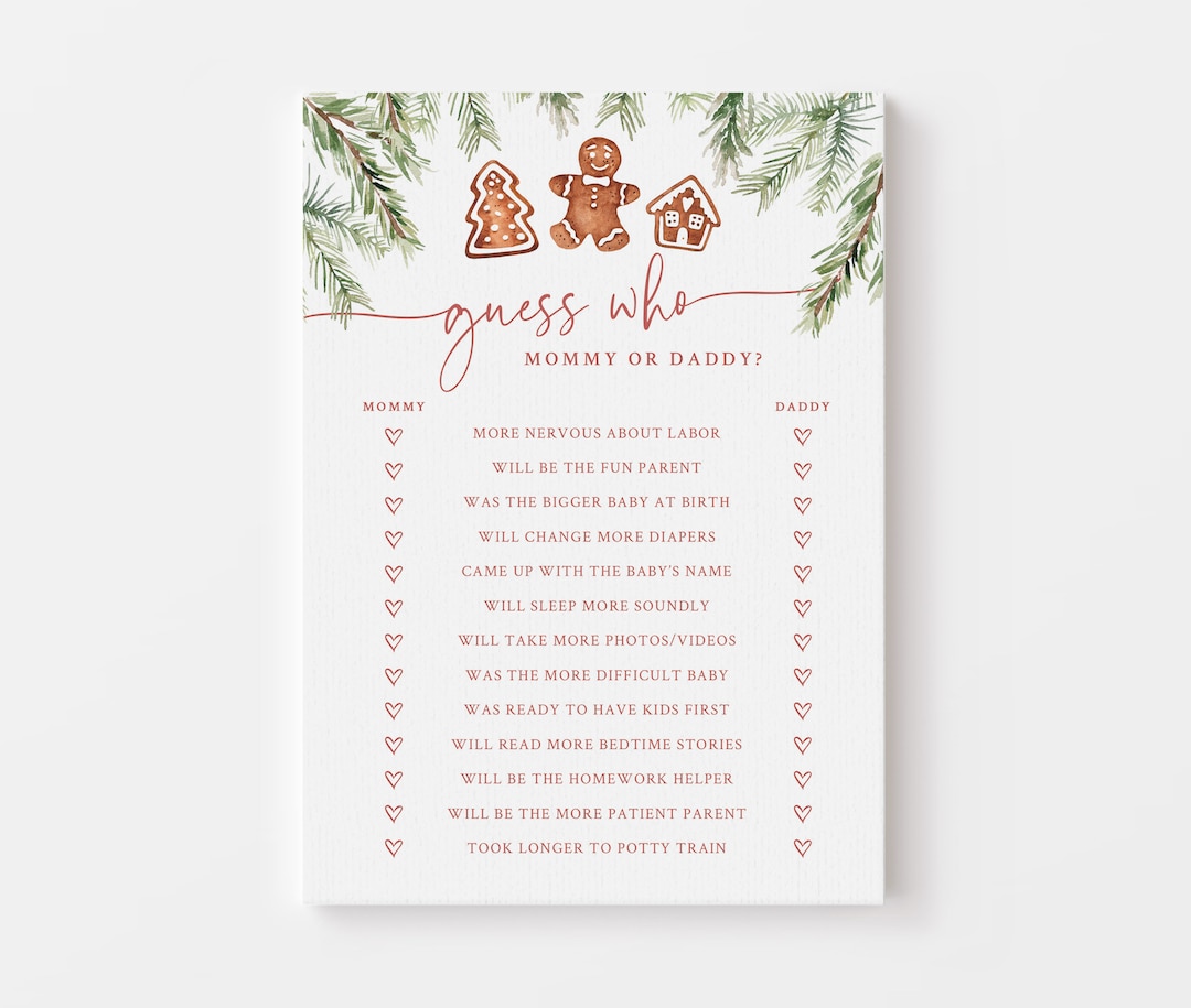Winter Baby Shower - Guess Who: Mommy or Daddy Game - Printable 5x7 ...