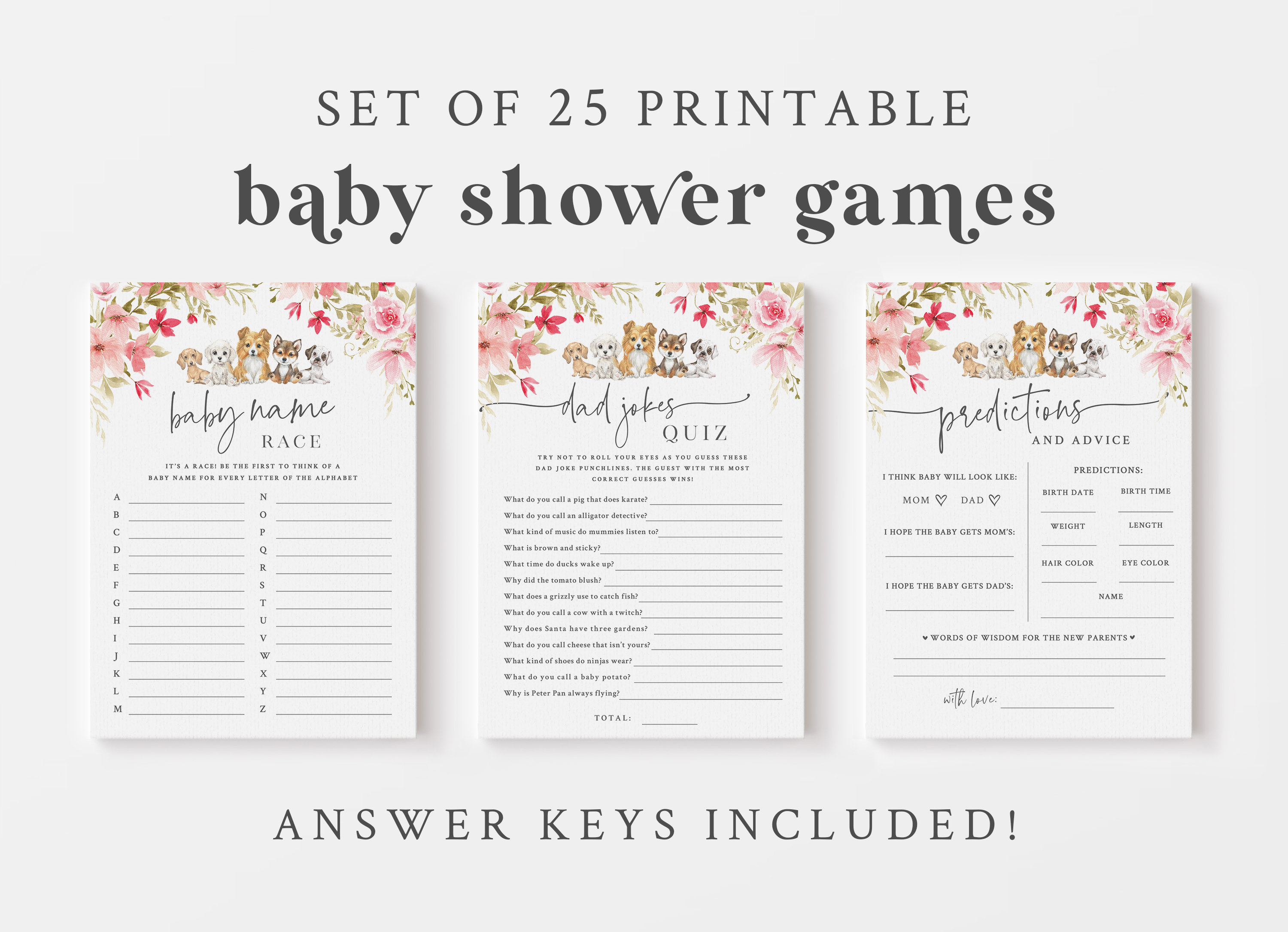 Girl Puppy Baby Shower Game Bundle - Set of 25 Printable Games ...