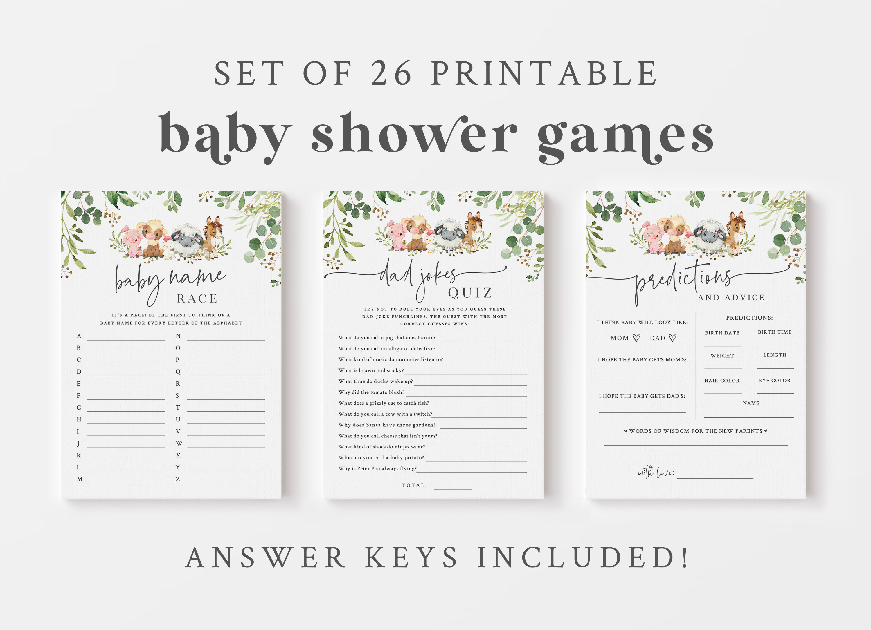 Farm Themed Baby Shower Game Bundle - 26 Printable Games & Activities ...