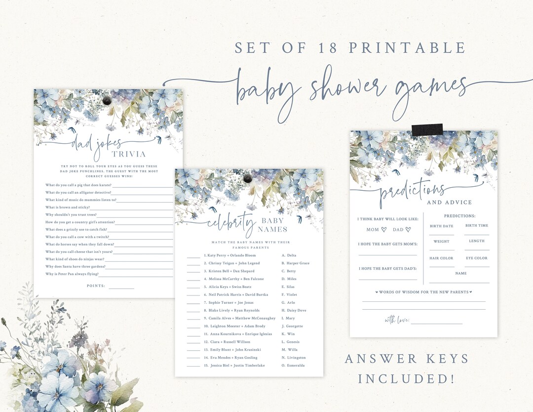 Blue Baby Shower Games Bundle - Set of 18 Printable Baby Shower Games ...