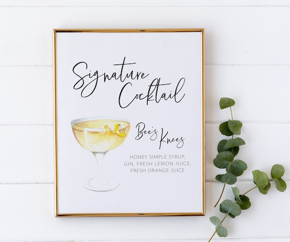 Signature Cocktail Sign Watercolor Cocktail Sign for Party - Etsy