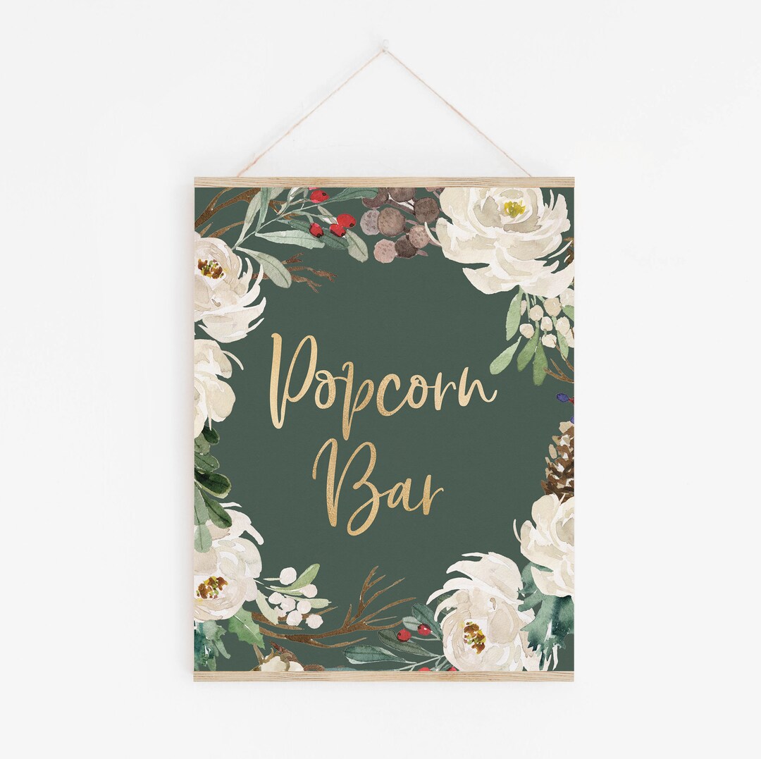 Popcorn Bar Sign - Holiday Party Food Bar Ideas - Popcorn Station Sign ...