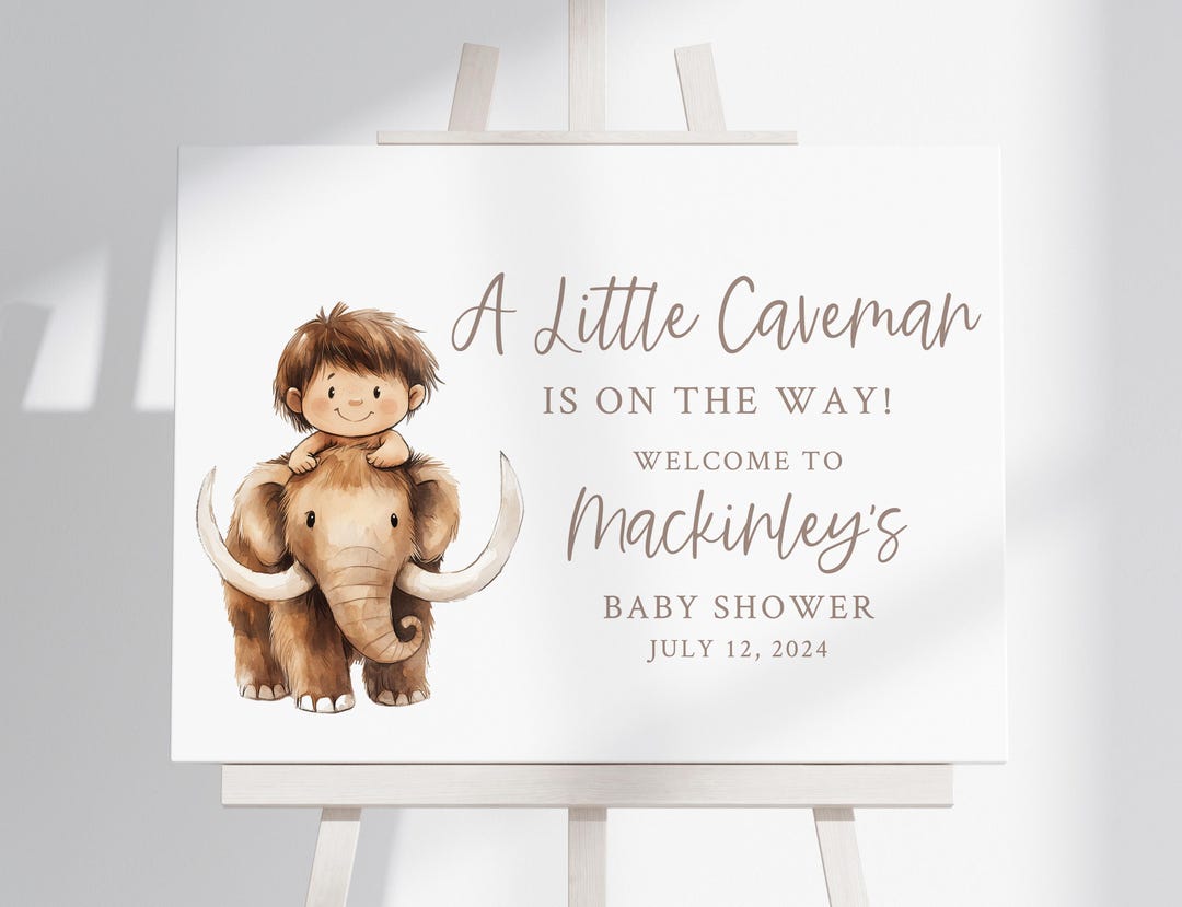 Prehistoric Caveman Baby Shower Welcome Sign A Little Caveman is on the ...