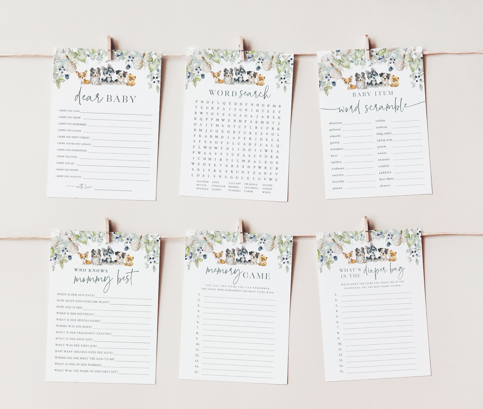 Puppy Baby Shower Game Bundle Set of 25 Printable Games & Activities ...