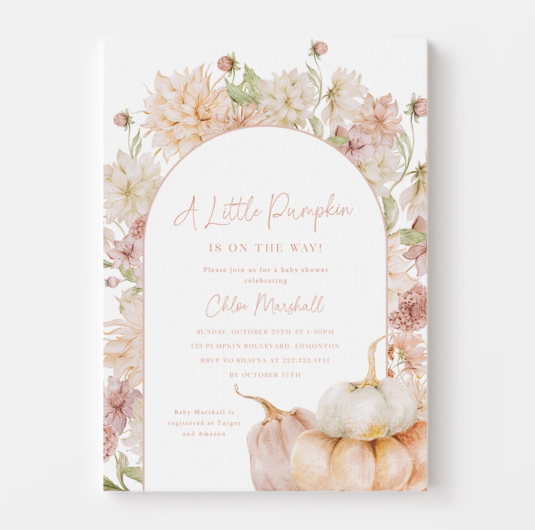 A Little Pumpkin Baby Shower Invite - 5x7 Printable Invitation - Pink ...