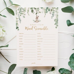 Baby Shower Word Scramble Printable - Bunny Rabbit Themed Baby Shower ...