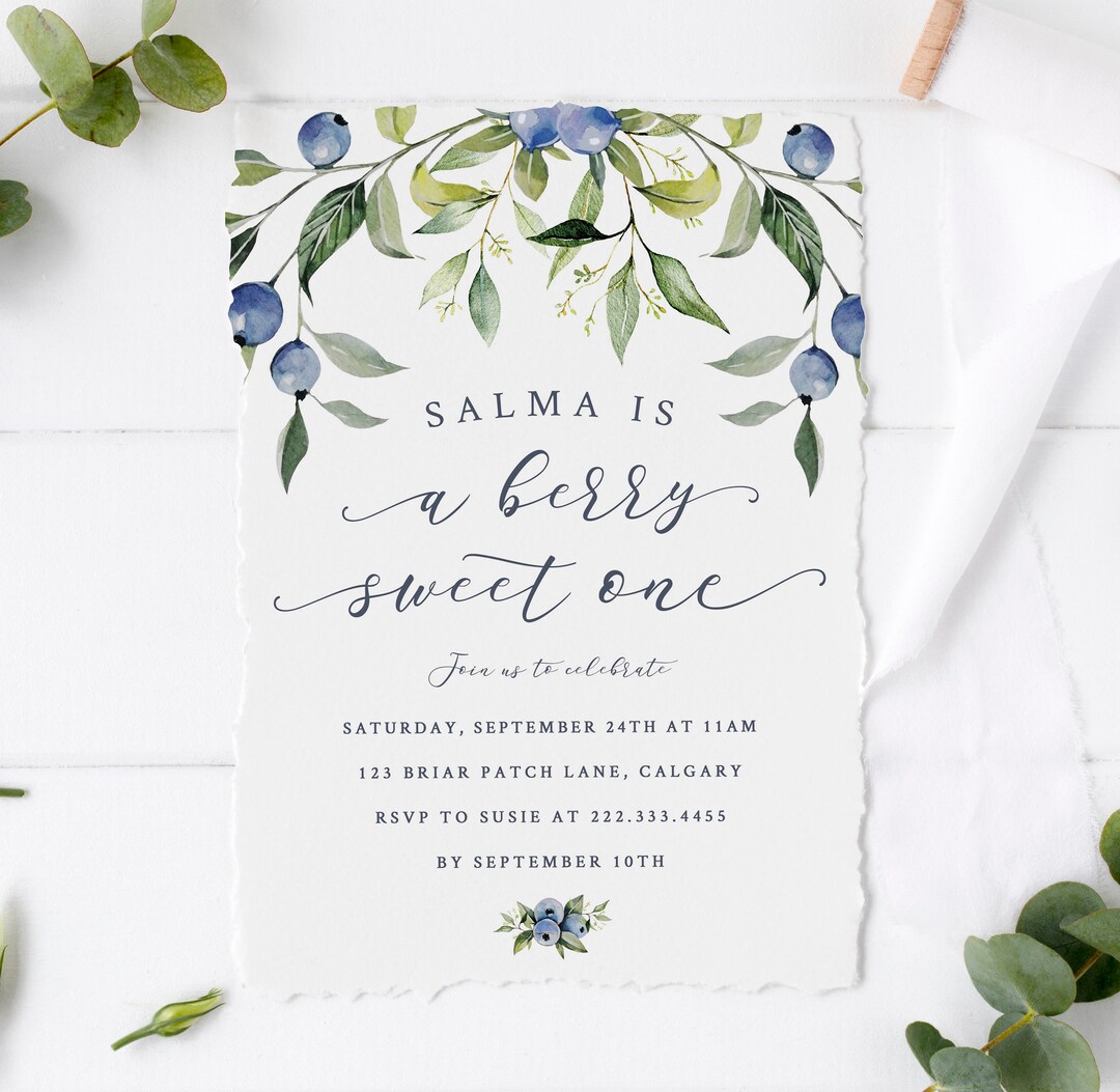 Blueberry Birthday Party Invitation - Berry Sweet One Party Invite ...