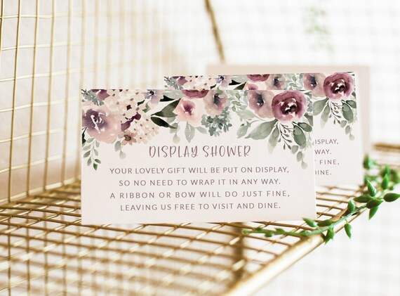Display Shower Insert Card Printable Girls Purple Floral - Etsy