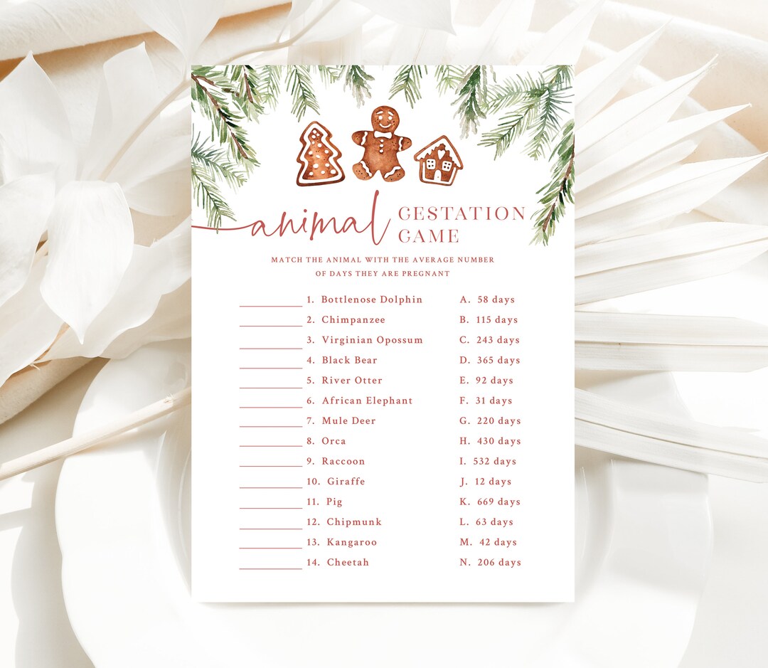 Gingerbread Baby Shower Game - Printable Animal Gestation Game With ...