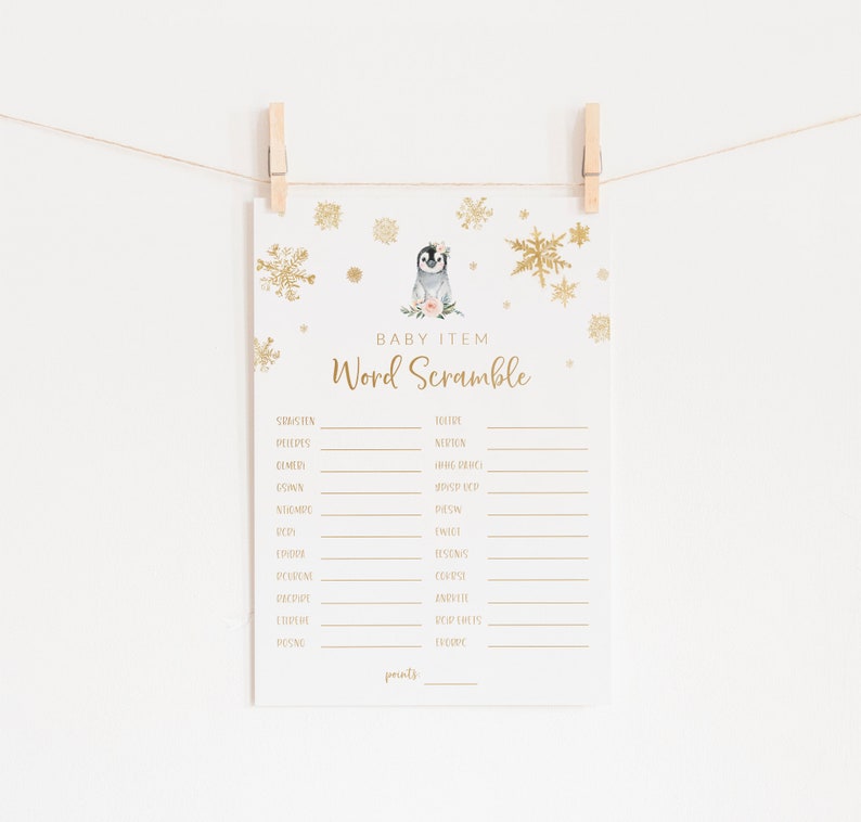 Penguin Baby Shower Word Scramble Game - Printable Party Game - Winter ...