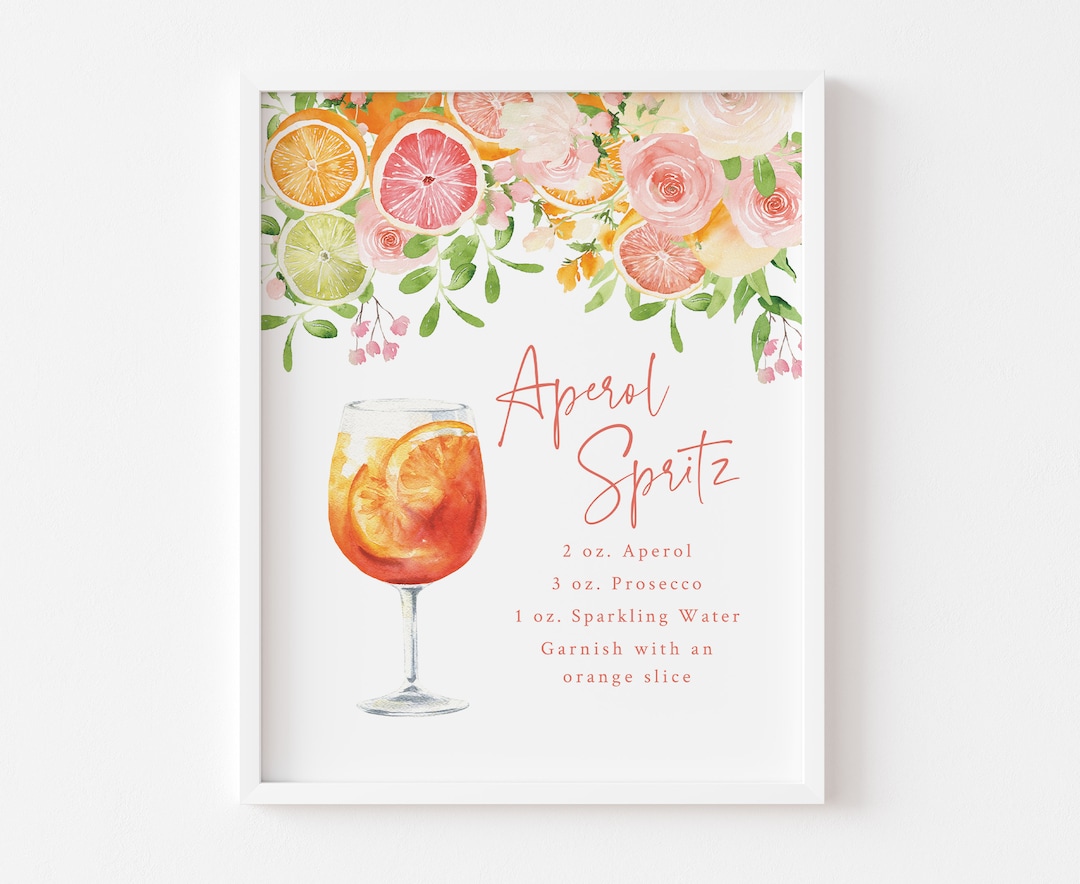 Aperol Spritz Bar Sign - Citrus Themed Bridal Shower - Printable 8x10 ...