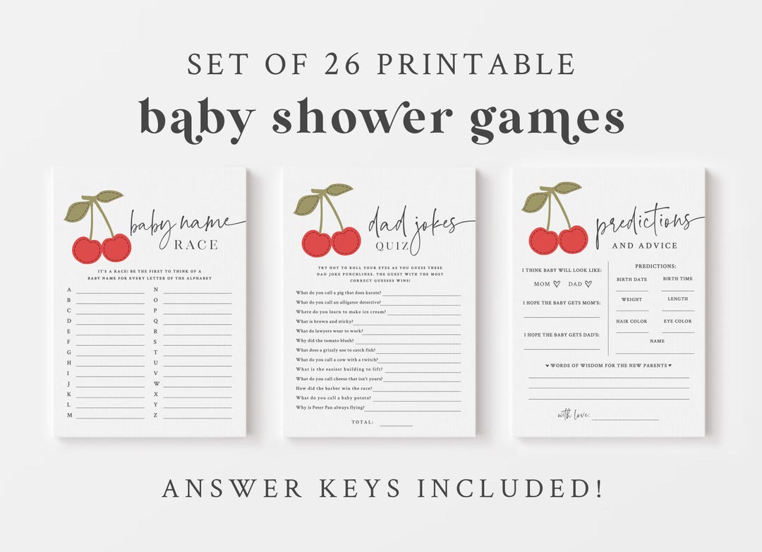 Cherry Baby Shower Game Bundle | She's the Cherry on Top | Fruit Themed ...