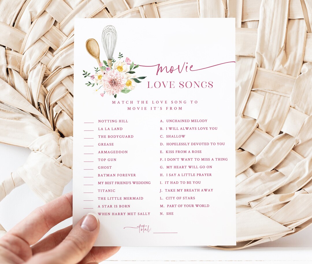 Love Songs Trivia Game - Printable 5x7 Game - Whisked Away - Kitchen ...
