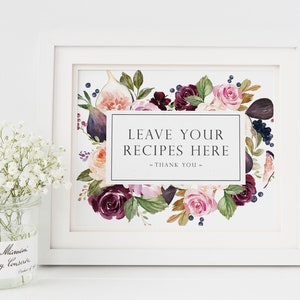 Bridal Shower Recipes Sign - Printable Recipe Cards for Bridal Shower ...