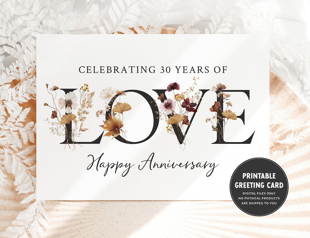 30th Anniversary Card for Couple - Printable 5x7 Card - Happy ...