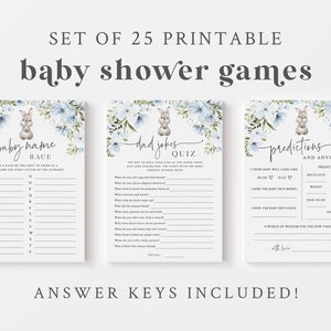 Boy Bunny Baby Shower Game Bundle - Set of 25 Printable Games ...