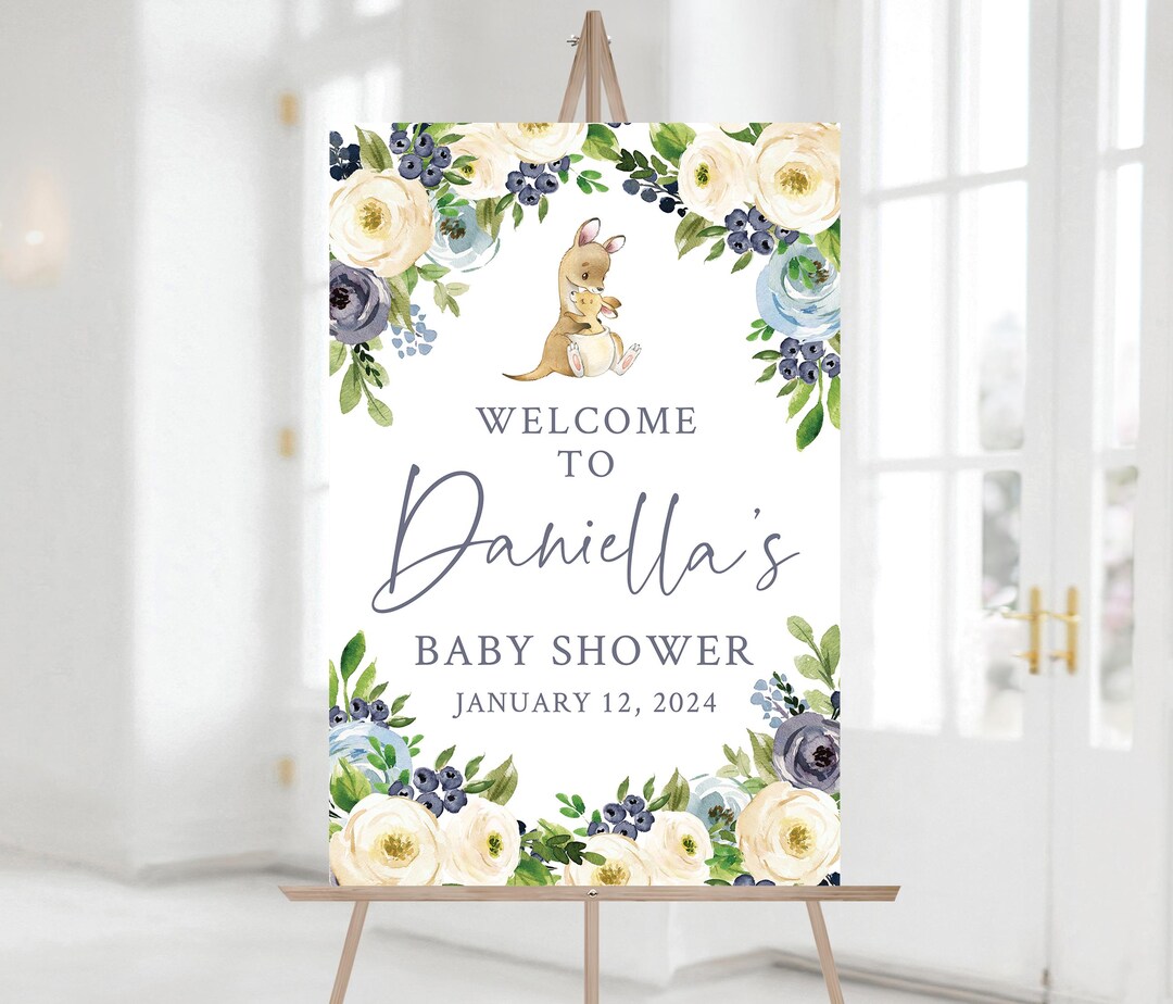 Boy Kangaroo Baby Shower Welcome Sign - Australian Animals Baby Shower ...