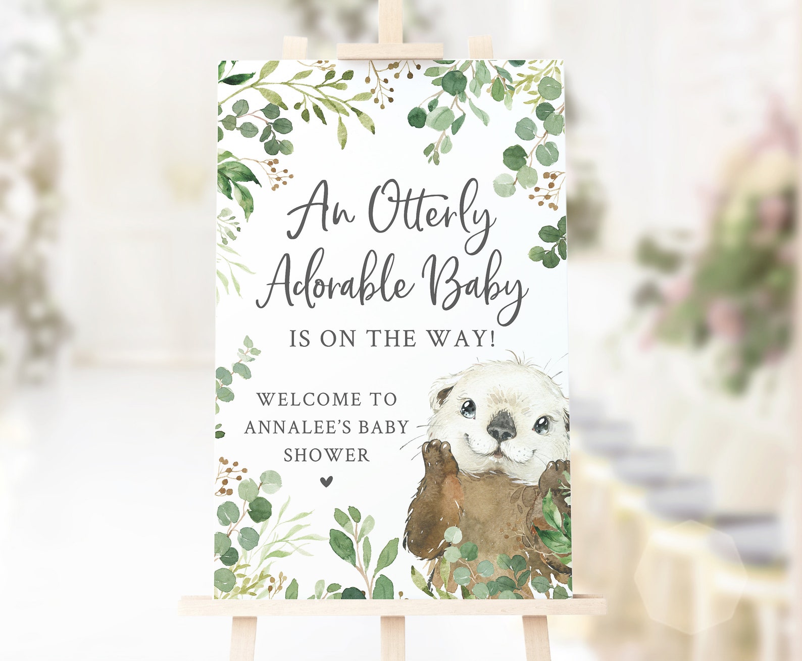 Otter Baby Shower Welcome Sign - Printable Greenery Welcome Poster ...