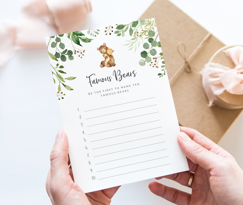 Bear Baby Shower Printable Game - Name Ten Famous Bears - Baby Shower ...