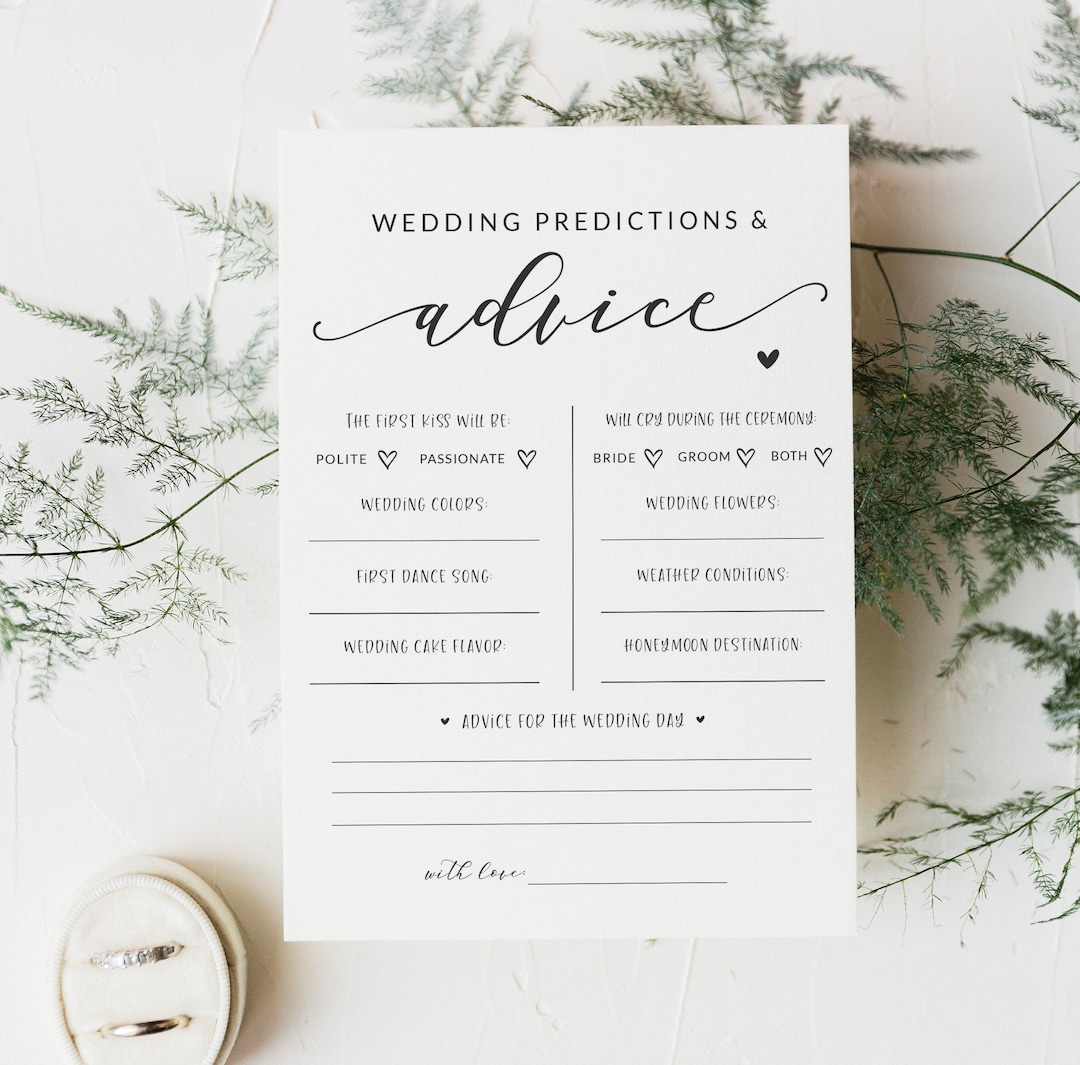 Wedding Predictions and Advice Card - Printable Bridal Shower Activity ...