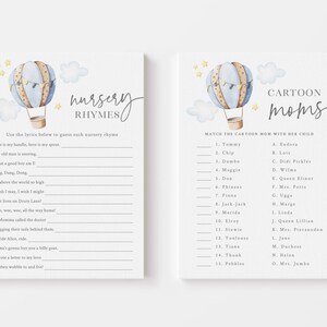 Blue Hot Air Balloon Baby Shower Game Bundle - 25 Printable Games ...