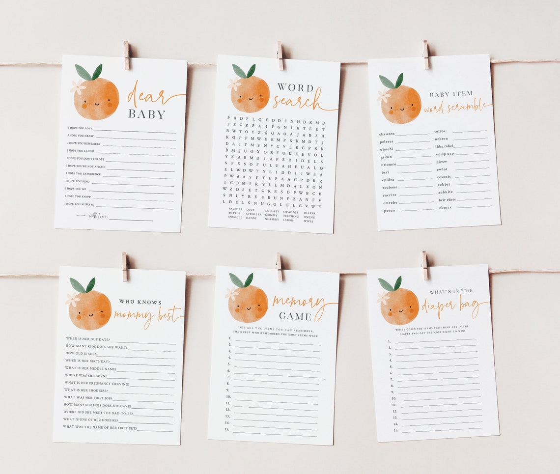 Orange Citrus Themed Baby Shower Games Bundle - Set of 20 Printable ...