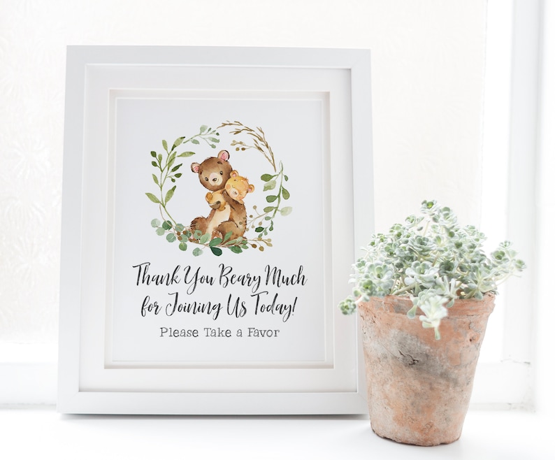 Thank You Beary Much - Bear Baby Shower Favors Sign - Take a Favor - We ...
