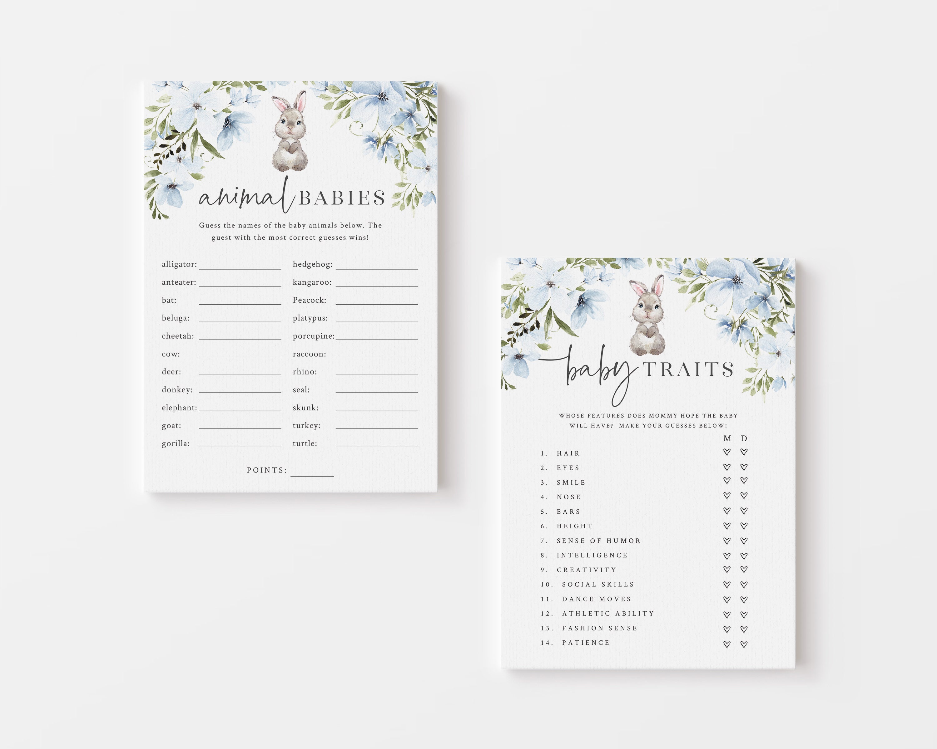 Boy Bunny Baby Shower Game Bundle - Set of 25 Printable Games ...