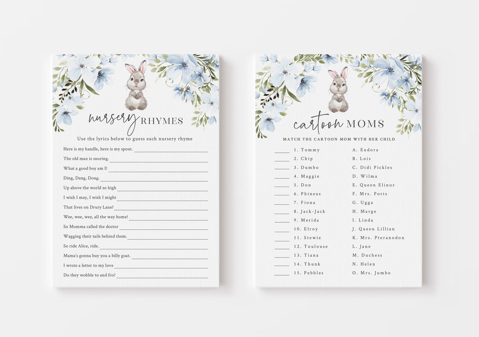 Boy Bunny Baby Shower Game Bundle - Set of 25 Printable Games ...
