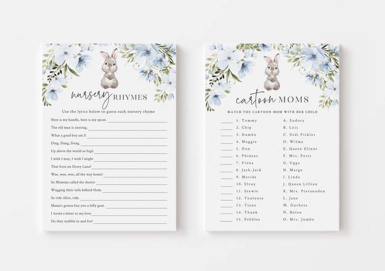 Boy Bunny Baby Shower Game Bundle - Set of 25 Printable Games ...
