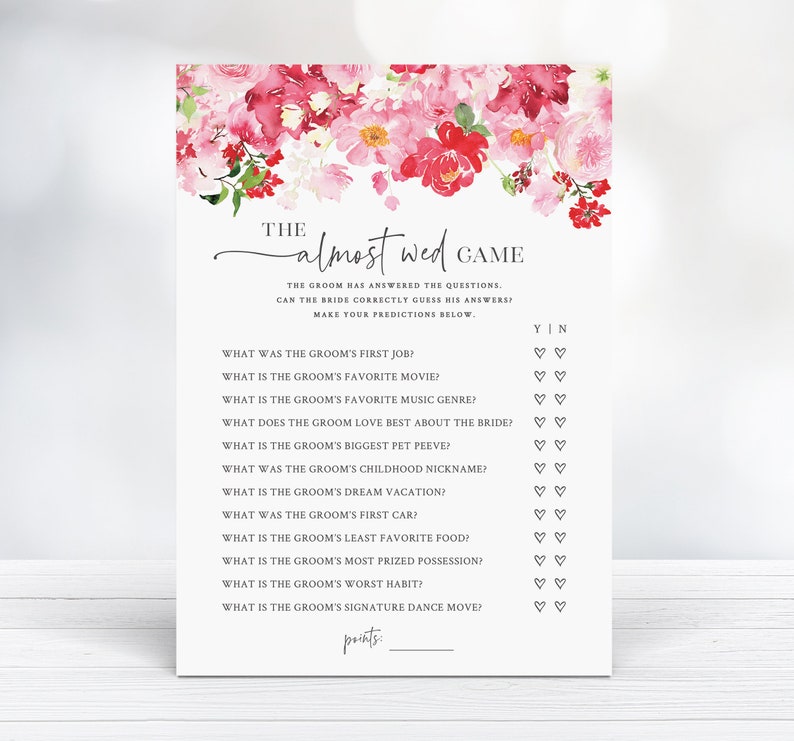 Valentine's Day Bridal Shower Game - Bride and Groom Quiz Game ...