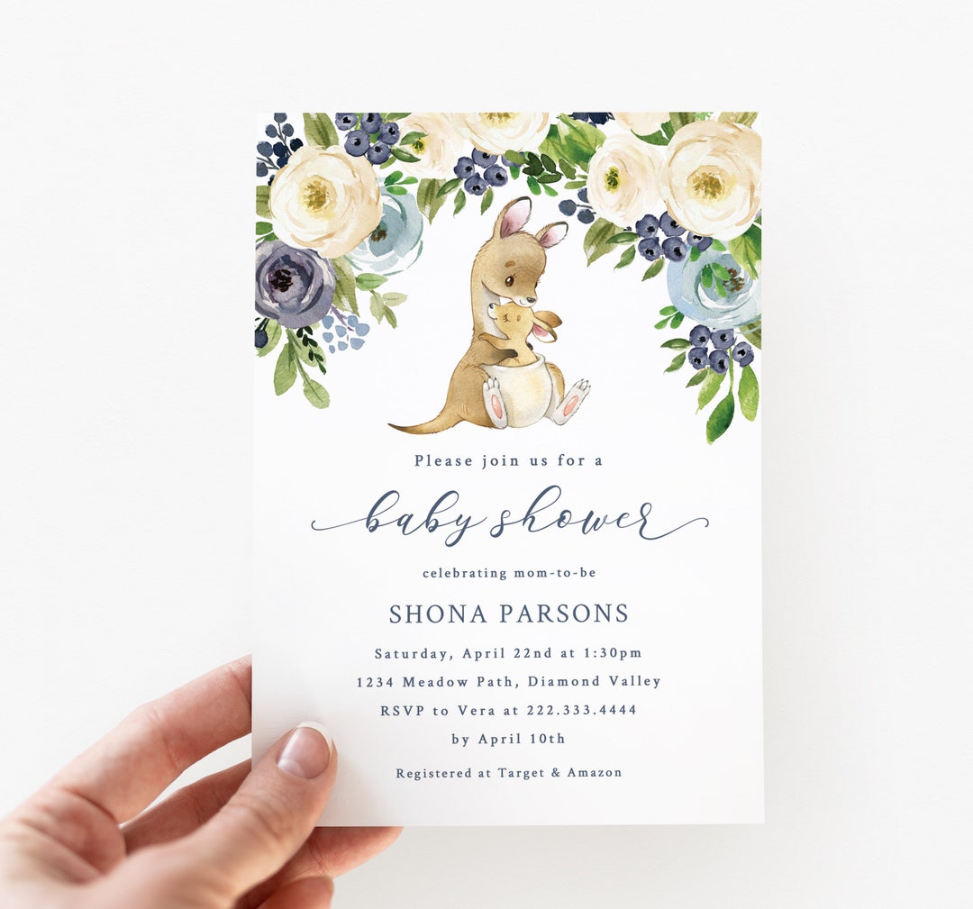 Kangaroo Baby Shower Invitation - Printable or Digital 5x7 Invite ...