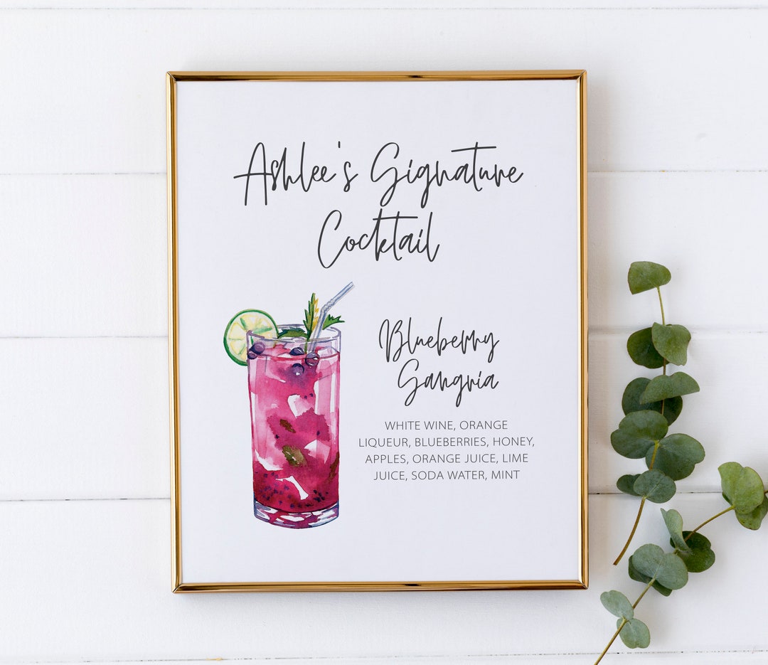 Signature Cocktail Birthday Sign - Signature Drink Sign for Birthday ...